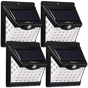 TORCHSTAR 40 LED Solar Lights Outdoor, Waterproof Motion Sensor Light, Cordless Security Lighting for Driveway, Patio, Garage, Porch, 6500K Pure White, Black, Pack of 4
