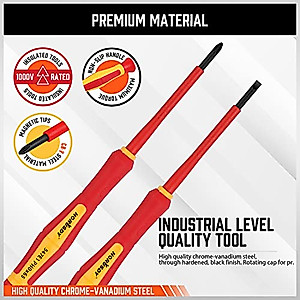 HORUSDY 1000V 6-Piece Mini Insulated Screwdriver Set, Magnetic Tip Mini Electrician Screwdriver Set Slotted(1.8mm,2.0mm2.5mm,3.0mm), Phillips: (PH00, PH0)