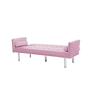 Eafurn 68.5”Futon Bed,Button Tufted Convertible Sleeper, 3-Seater Upholstered Loveseat Sofa & Couch with Adjustable Backrest and 5 Metal Legs for Living Room Bedroom Office, Pink