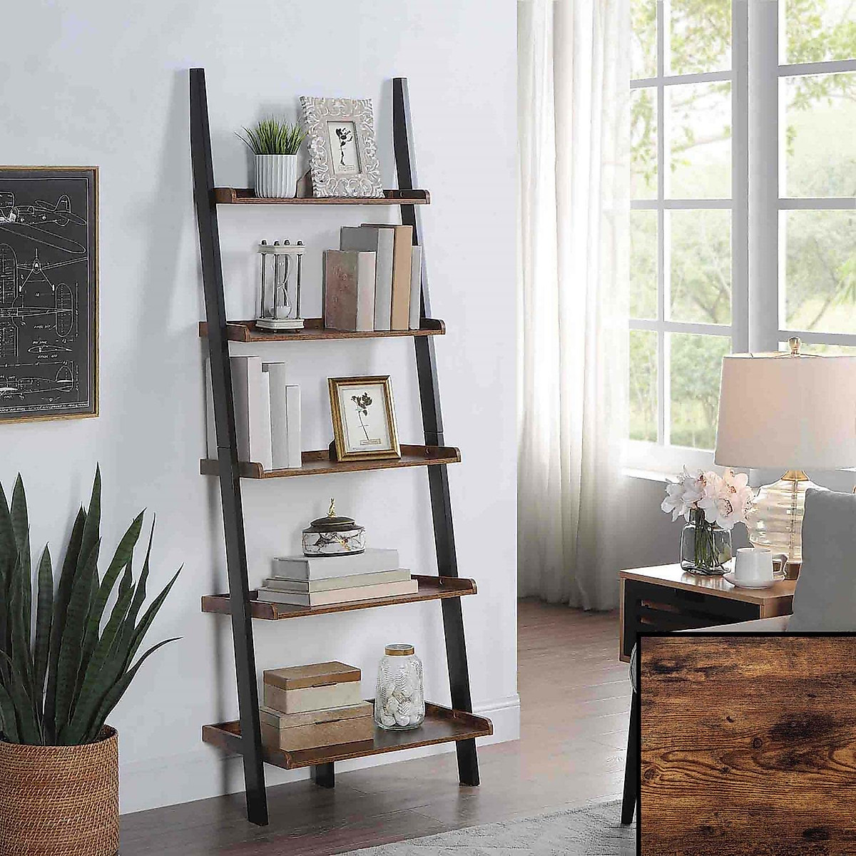Convenience Concepts American Heritage Bookshelf Ladder, Barnwood/Black