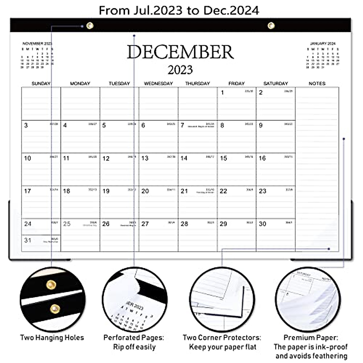 Desk Calendar 2023-2024 - 18 Months Large Desk Calendar from July 2023 - December 2024, 16.8" x 12", 2023-2024 Desk Calendar with 2 Corner Protectors, Ruled Blocks for Daily Organizing