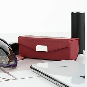 Beautyflier Women’s PU Leather Lipstick Case Holder with Mirror Rectangle Makeup Travel Cases for Purse Lipstick Holder (Red Lychee Pattern)