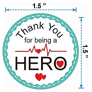 wootile Healthcare Heroes Stickers Thank You Labels 1.5 Inch - 500 Pcs Thank You for Being A Hero Nurse Essential Workers Week Appreciation Themed Gratitude Sticker Doctors Cards, Envelopes,Gift Bags