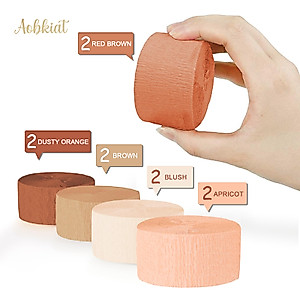AOBKIAT Fall Boho Party Decorations,5 Rolls Dusty Orange Brown Crepe Paper Party Streamers for Thanksgiving Day,Halloween,Birthday Wedding Baby Shower Rustic Party Backdrop