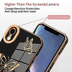 BITOBE Designed for iPhone XR Case Butterflies with Screen Protector for Women Girls,Cute Design Luxury Plating Full Camera Lens Protection Cover for iPhone XR 6.1“-Black