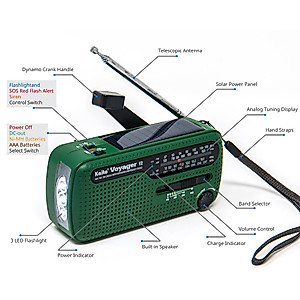 Best NOAA Portable Solar/Hand Crank AM/FM, Shortwave & NOAA Weather Emergency Radio with USB Cell Phone Charger & LED Flashlight (Green)