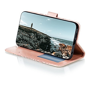 IMIRST for iPhone 15 Pro Max Case Mandala Embossed Premium PU Leather Bookstyle Magnetic Flip Wallet Case with Card Slot Stand Shockproof Cover for iPhone 15 Pro Max Mandala Rose Gold LD