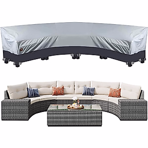 ClawsCover 6-8 Seater Curved Outdoor Patio Sectional Couch Covers Heavy Duty Waterproof Fadeless 600D Weatherproof Outside Sofa Chair Furniture Set Cover,190"/128"Lx36"Wx39"/24"H
