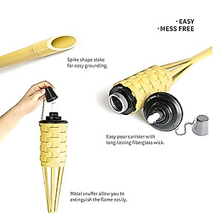 ONETHATCH Synthetic Bamboo Torches (4pack); Weather-Resistant Large Island Citronella Torch for Outdoor Lighting, Luau, Party, and Garden Decor; Wide-Mouth Canister, Stands 60" Tall