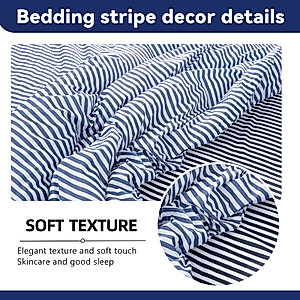 ressber Stripe Comforter Set Bedding Sets Blanket for All Season Soft and Breathable. (Full, Navy Blue)
