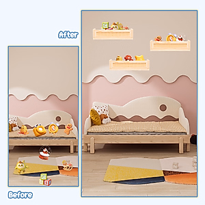 Defined Deco 3 Pack Floating Rattan Shelves, 16" Boho Rattan Wall Shelf Storage for Bathroom and Kitchen, Floating Wicker Bookshelf Rattan for Kids and Nursery Room Bookcases or Toy Decor