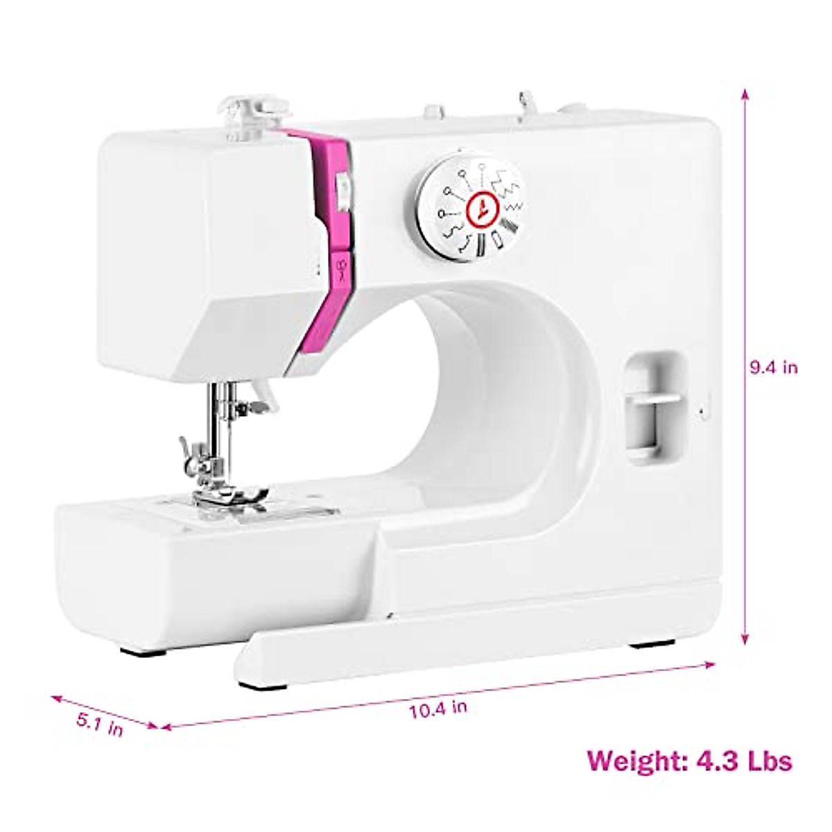 Sewing Machine - Mini Sewing Machine for Beginners and Kids with 12 Built-in Stitches, Portable Sewing Machine with Adjustable 2 Speed and Foot Pedal Control, Perfect for Arts,Crafts & Sewing Projects - Pink Button