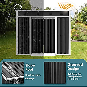 SUNCROWN 4x6 Ft Outdoor Storage Shed Galvanized Steel Garden Shed Tool House with Sliding Door - Grey