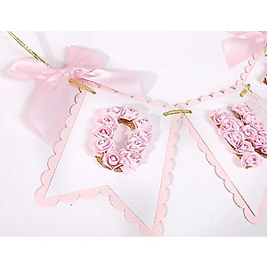 Flower 1st Birthday High Chair Banner - Pink and Gold One Birthday Banner, Princess 1st Birthday Decoration, Rose First Birthday Highchair Banner, Flower One Letters