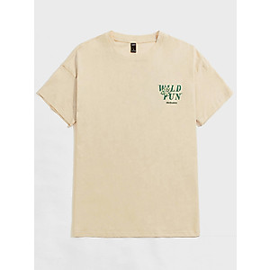 SOLY HUX Men's Graphic Letter Print Short Sleeve Tees Summer Casual Round Neck T Shirts Tops Beige S