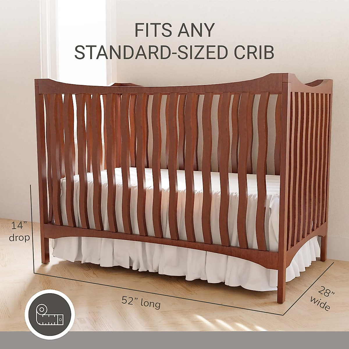 Tadpoles Dust Ruffle Crib Skirt | 28" x 52" with a 14" Drop | Made of 100% Softly Brushed Microfiber Polyester | Easy to Care for | Soft, Smooth, Breathable & Durable | Ideal for Babies | White