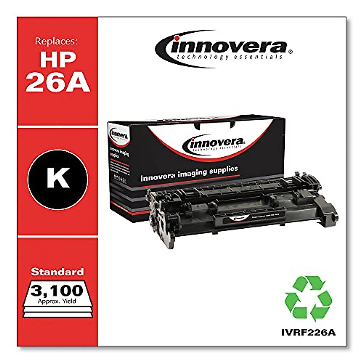 Innovera IVRF226A 3100 Page-Yield, Replacement for HP 26A (CF226A), Remanufactured Toner - Black