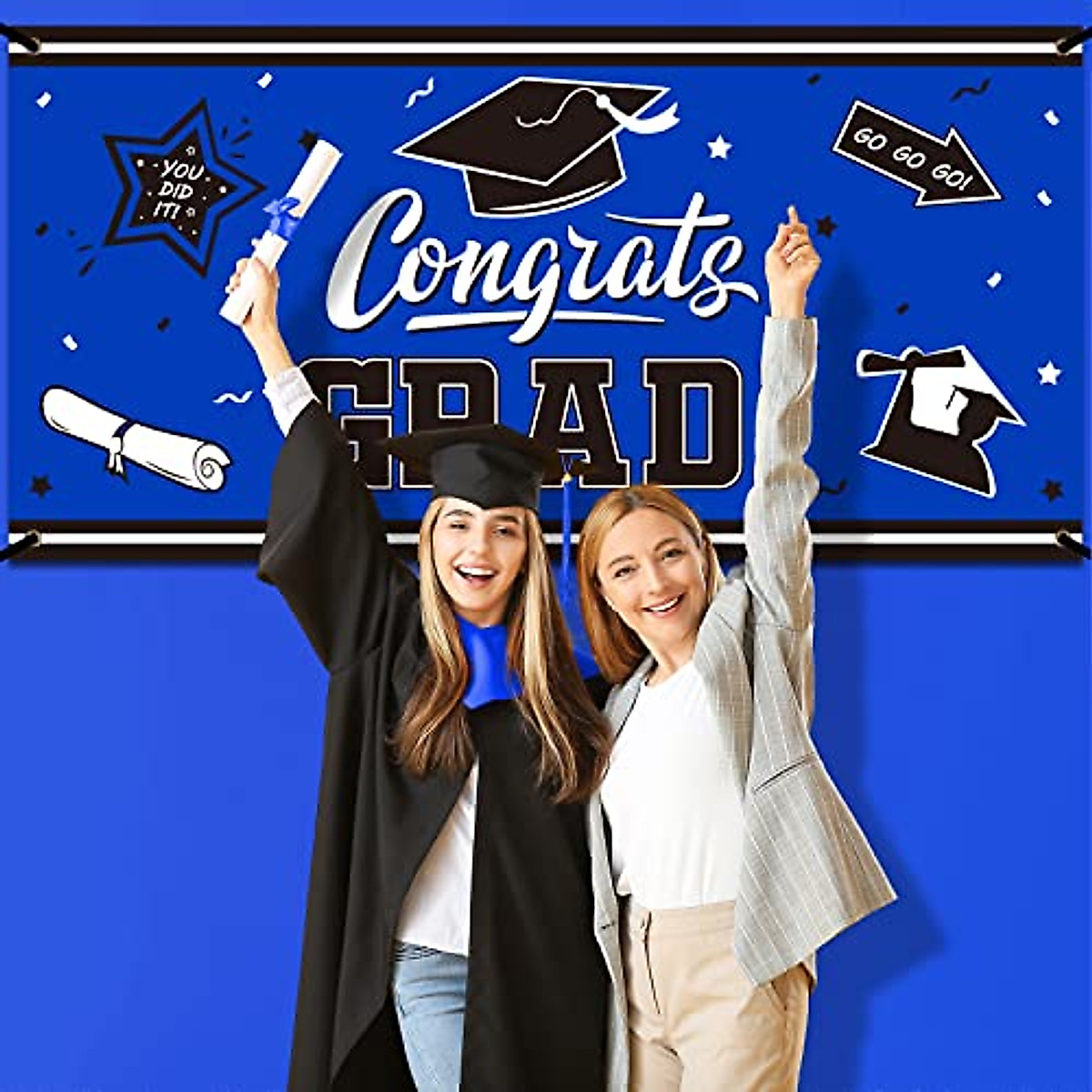 Graduation Backdrop Banner Blue Large Congrats Grad Party Supplies Decorations Photography Background for 2023 Graduation Party