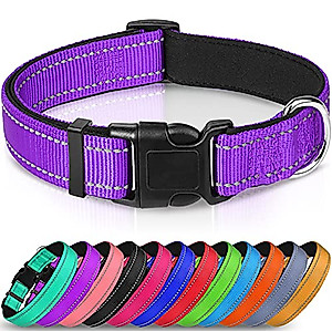 Joytale Reflective Dog Collar,Soft Neoprene Padded Breathable Nylon Pet Collar Adjustable for Medium Dogs,Purple,M