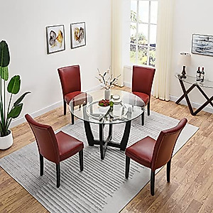 JESONVID Set of 2 Faux Leather Upholstered Parsons Dining Chair with High Backrest, Kitchen Accent Side Chairs with Solid Wood Legs Armless Dining Room Chair, Burgundy 1331RD