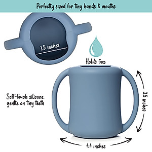 PrimaStella Silicone Baby & Toddler Training Cup with Handles - Sippy Cup for 1 Year Old – Toddler Cups (Slate Blue)