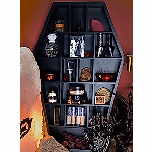 DoomRealm™ Extra Large Bamboo Coffin Shelf -Spooky Halloween Horror Home Decor Preassembled Floating Goth Shelf Bedroom Bathroom Kitchen Ready Hang Wall Table Top Dark Aesthetic Witchy Vampire Room