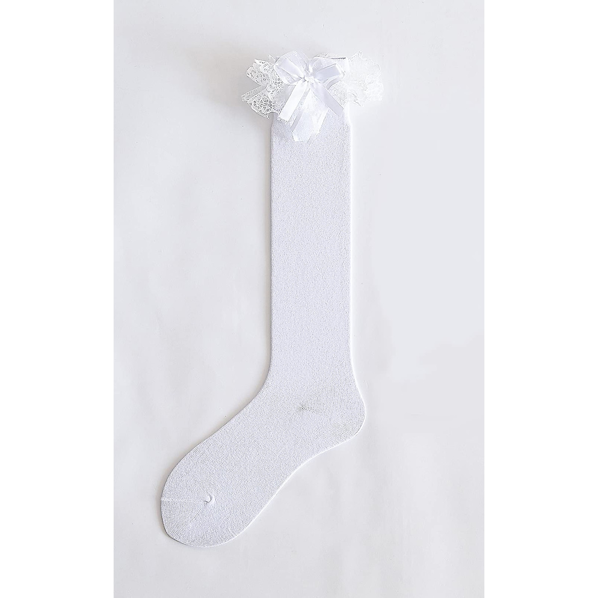 CAT KO Women Soft Knee High Socks Lovely & Cute Solid color Lace Ruffle Girls socks for Lolita ONLY TRUE SOLD (WHITE)