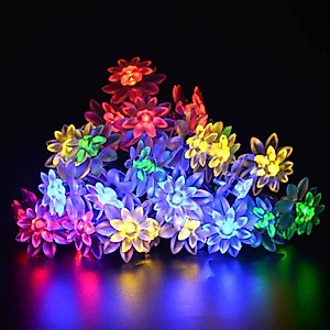 Solar String Lights Outdoor,MUEQU Waterproof 21ft 50 LED Lotus Flower Light Solar Decoration Fairy Lights for Gardens, Homes, Wedding, Christmas Party and Holiday Decoration (Multicolor)