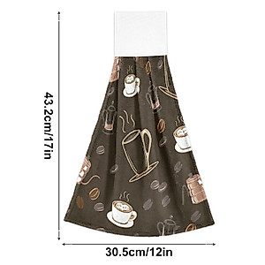 Qilmy Coffee Theme Hanging Kitchen Towel Set of 2, Absorbent Tie Towel Tea Bar Dish Towels for Kitchen Bathroom Home Decor 12 x 17 Inch