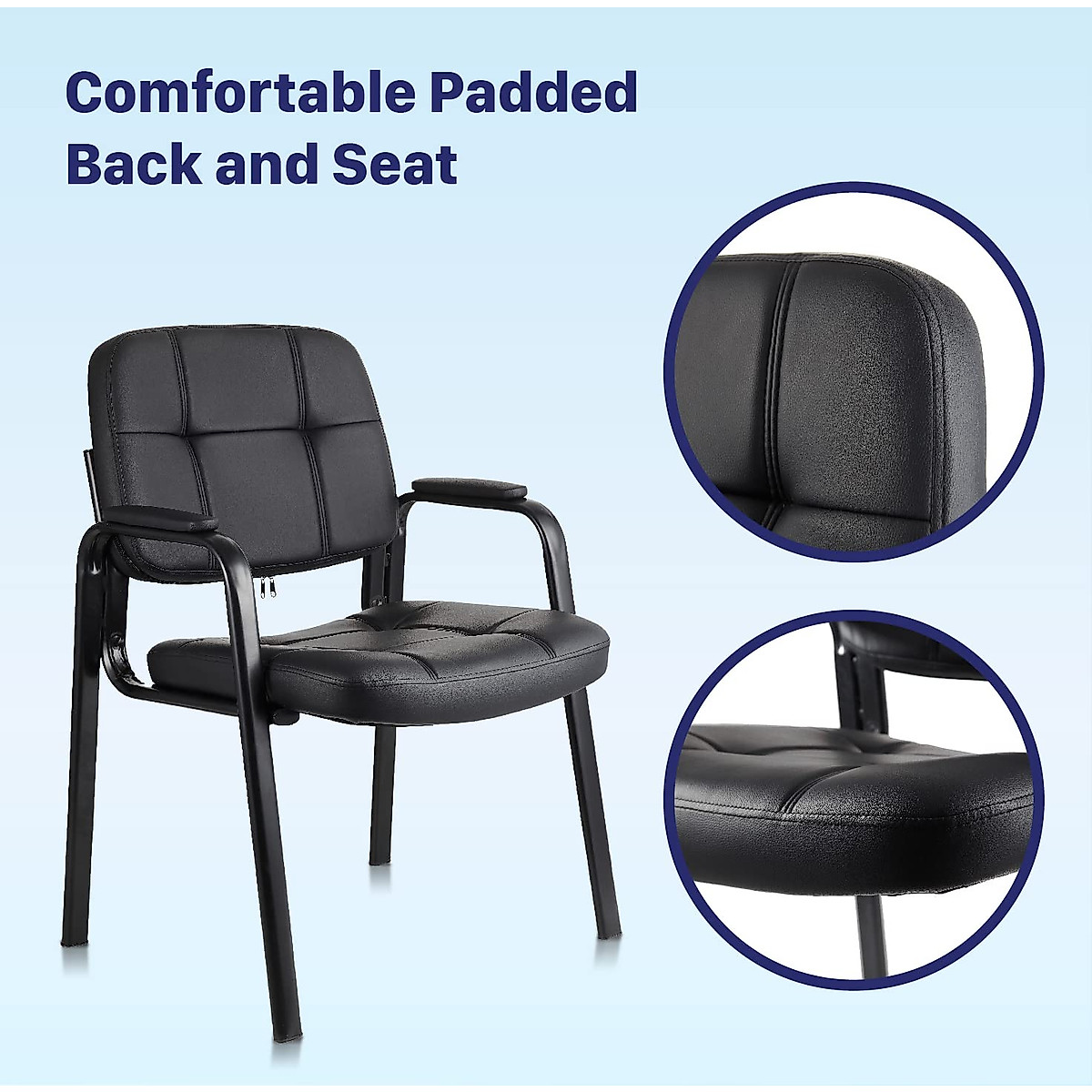 CLATINA Office Reception Guest Chair with Bonded Leather Padded Arm Rest Ergonomic Guest Chair for Waiting Room Conference Desk Black 2 Pack