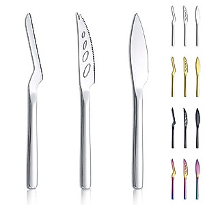 Kyraton Cheese Knife Set of 3, Charcuterie Accessories, Ergonomic Design Cheese Cutter Knives for All Type of Cheese, Cheese Slicer Butter Knife Spreader