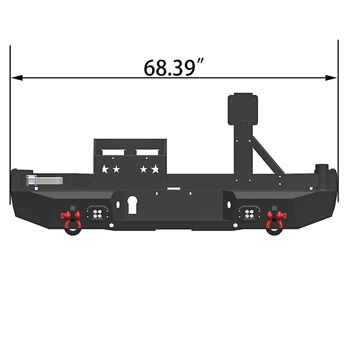 TIOYAR Textured Black Rear Bumper Compatible with Toyota 2016-2023 Tacoma 3rd w/Spare Tire Holder & Spare Fuel Drum Holder & 4 LED Lights & D-Ring+Sensor Mounting Holes
