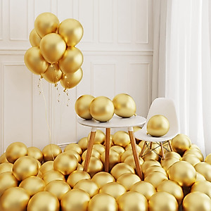 Holicolor 110pcs Gold Metallic Chrome Latex Balloons 12 Inch with Ribbon for Party Birthday Anniversary Festival Baby Shower Wedding Engagement Decoration