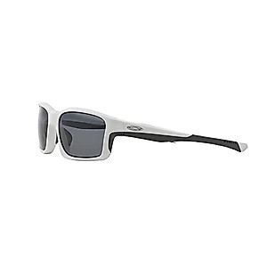 Oakley Men's OO9247 Chainlink Rectangular Sunglasses, Matte White/Grey Polarized, 57 mm