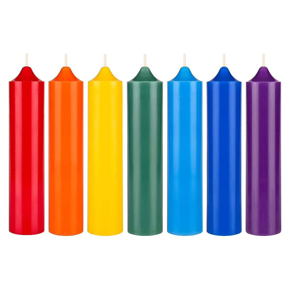 Mega Candles 7 pcs Unscented Chakra Bell Top Pillar Candle, Hand Poured Premium Wax Candles 1.5 Inch x 6.75 Inch, Cotton Wick, Promotes Positive Energy, Aids Meditation & Relaxation