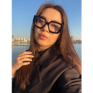 AIEYEZO Thick Frame Blue Light Glasses Men Women, Fashion Square Computer Eyeglass Anti Eyestrain & Prevent Headache (Black)