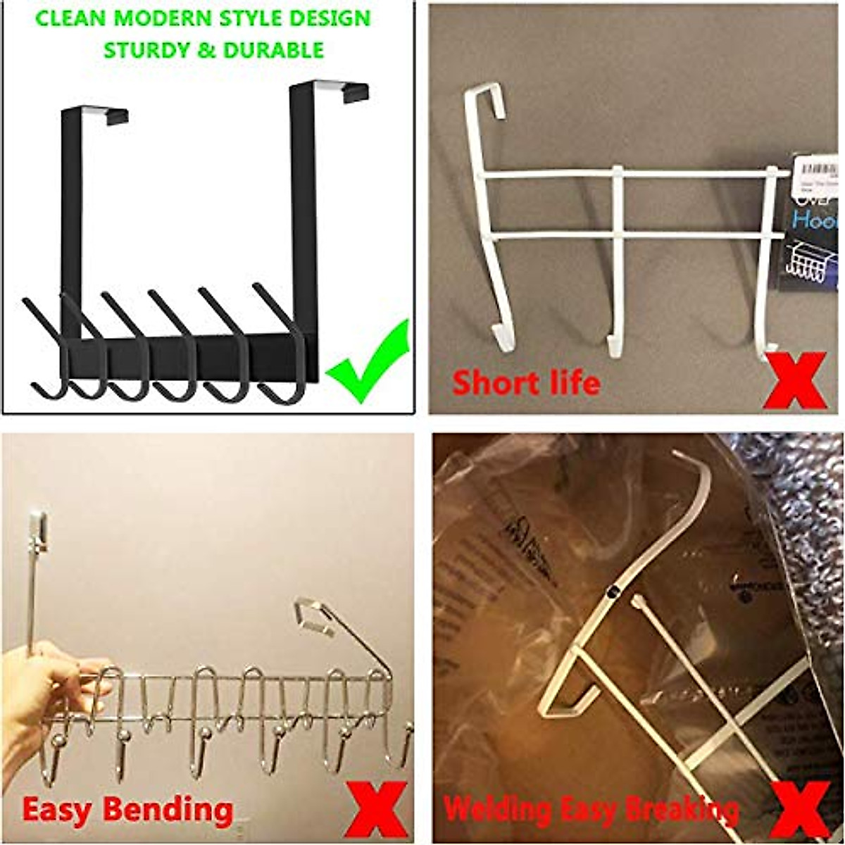 DOKU Over The Door Hook, Stainless Steel Heavy Duty Over Door Hanger Holder for Coat Robe Hat Clothe Towels Hanging, Bathroom Organizer Towel Rack 12 Hooks, Matte Black