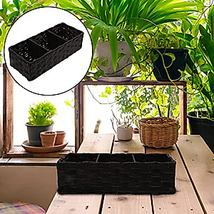 Cabilock Small Basket Rattan Caddy Organizer Rectangular Wicker Basket Seagrass Woven Storage Basket Water Hyacinth Storage Bins for Home Office Bedroom Storage Basket Wicker Cube