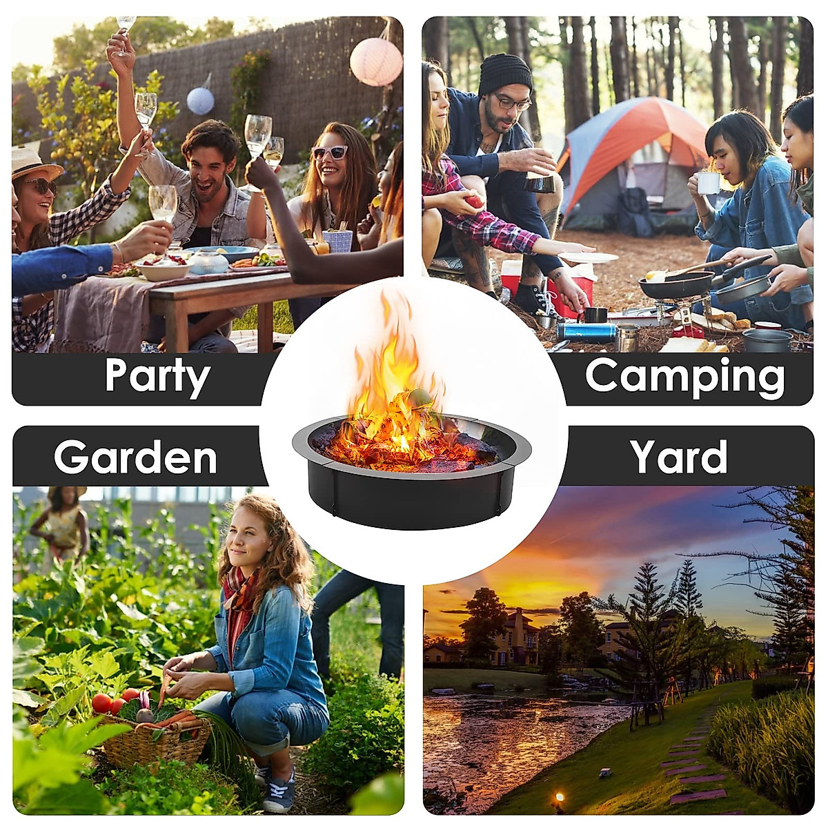 TELAM Outdoor Fire Pit Ring 45inch Fire Liner Wood Burning Firepits Campfire Ring Heavy Duty in/Above Ground Metal Fire Ring Kit Outdoor 45'' Outer 39'' Inner for BBQ Grill, Beach Camping