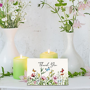 Whaline 20 Pack Wildflower Thank You Cards Bulk Flower Butterfly Greeting Cards with Envelopes and Stickers Spring Floral Blank Note Cards for Birthday Wedding Baby Shower Bridal Shower, 4 x 6 Inch