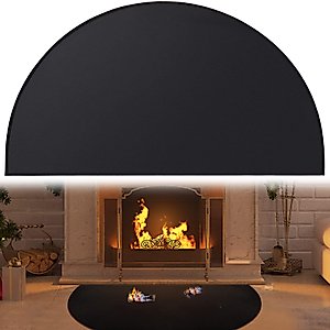 Svepndic 46 x 26 Fireplace Hearth Mats Fire Resistant Half Round Fireproof Fireplace Mat Black Fire Retardant Pad Fireplace, Protect Floors Patio from Sparks Embers