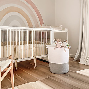 Extra Large Rope Cotton Basket. Woven Laundry Basket for Blankets, Kids or baby. Toy bins for kids organizer. Hampers for bedroom. Nursery Clothes Baskets. Baby laundry basket. Storage bin. (Brown))