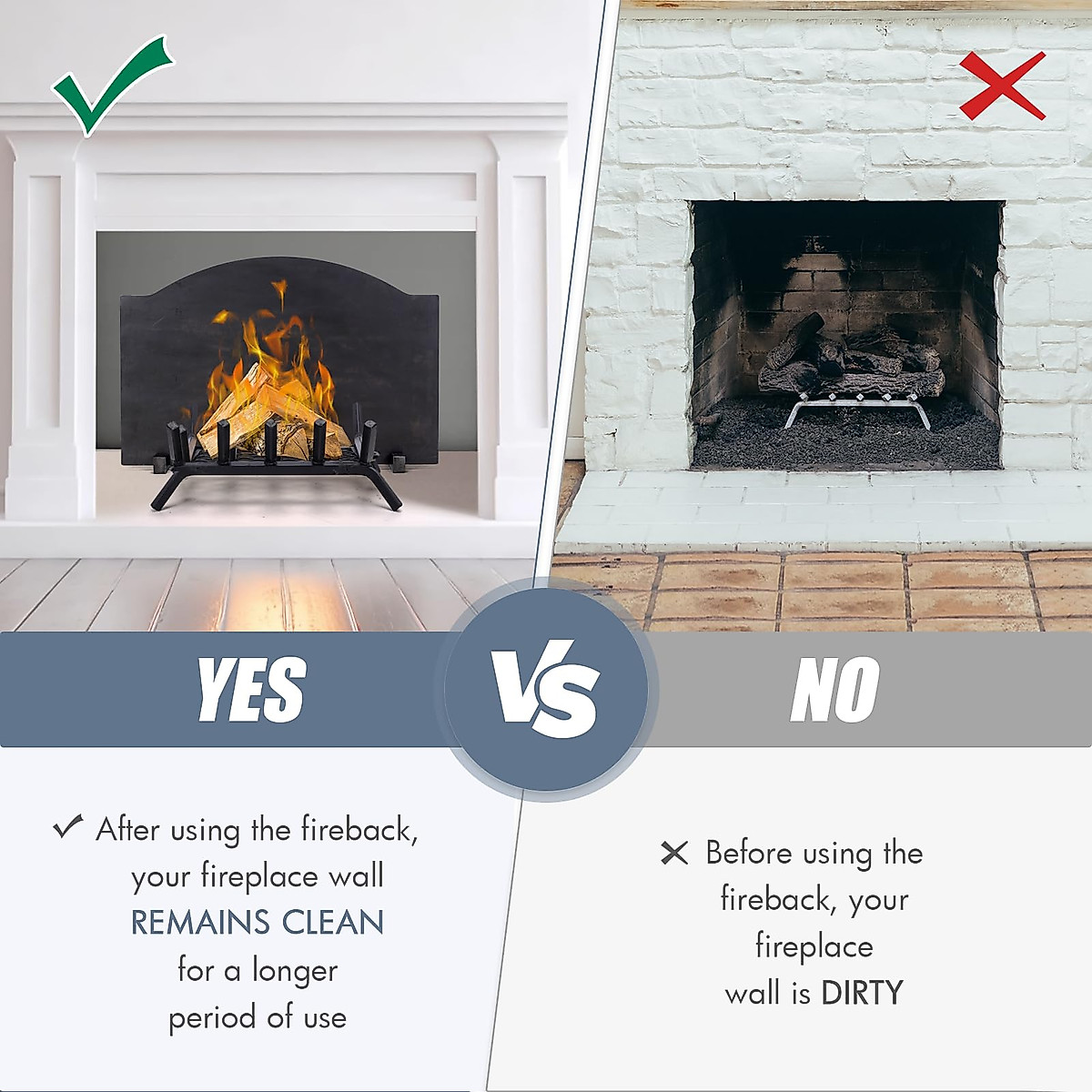 INNO STAGE 26" Fireplace Back Plates - Iron Fireback with Feet, Fireplace Wall Protection, Fireplace Heat Reflect, Black