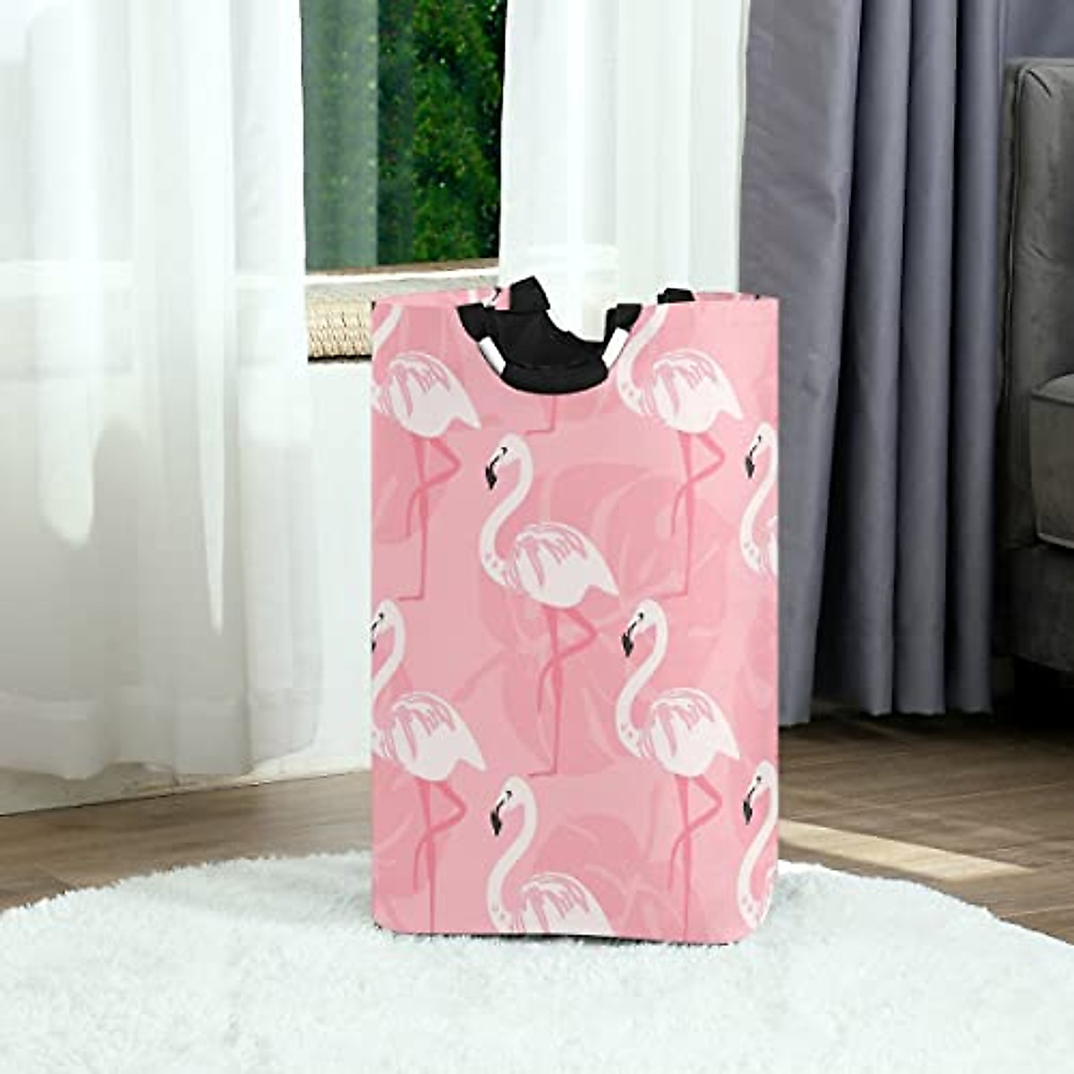 xigua Flamingo Laundry Hamper with Handle Collapsible Laundry Basket Freestanding Clothes Hamper Storage Basket for Toys Clothes Organizer