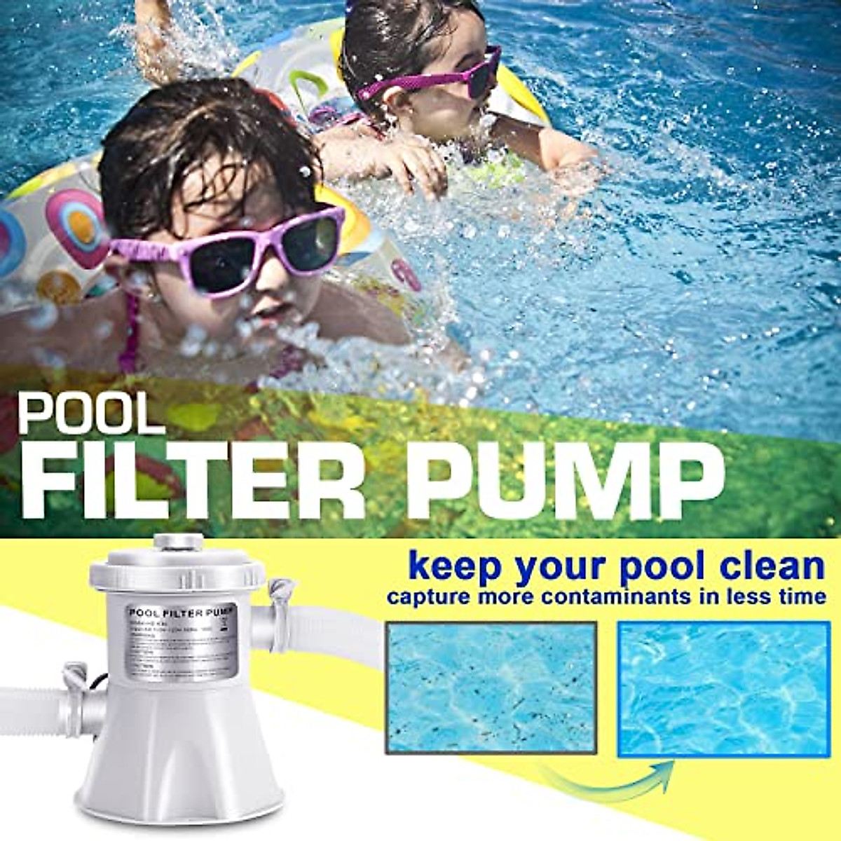 YIKEDA Ground Swimming Pool Filter Pump，300 GPH Pump Flow with a Filter Cartridge,Quickly Set Up Ground Swimming Pools