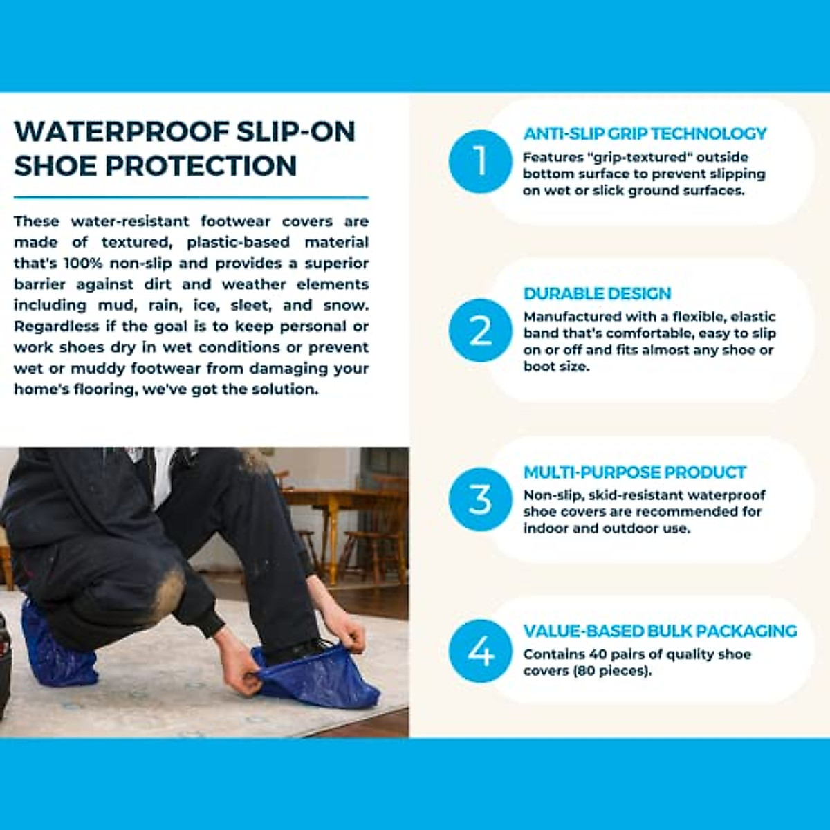 Provizio Supply Waterproof Shoe Covers Disposable Non Slip Extra Large Boot Cover Dark Blue - (40 Pairs)