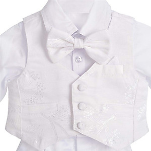 Dressy Daisy Baby Boys White Suit Christening Clothing Baptism Outfits with Bonnet Long Sleeve Floral Size 6-9 Months