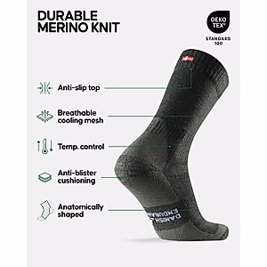 DANISH ENDURANCE Merino Wool Hiking Socks for Men & Women, 3-pack, Forest Green, Large