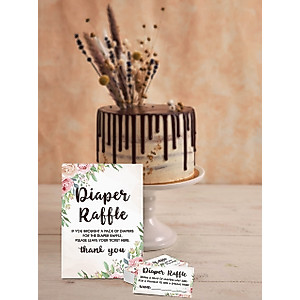 Diaper Raffle Baby Shower Game Set(1 Standing Sign + 50 Guessing Cards), Floral Greenery Diaper Raffle Tickets for Baby Shower, Blush Pink Baby Shower Party Favor Decor - A08