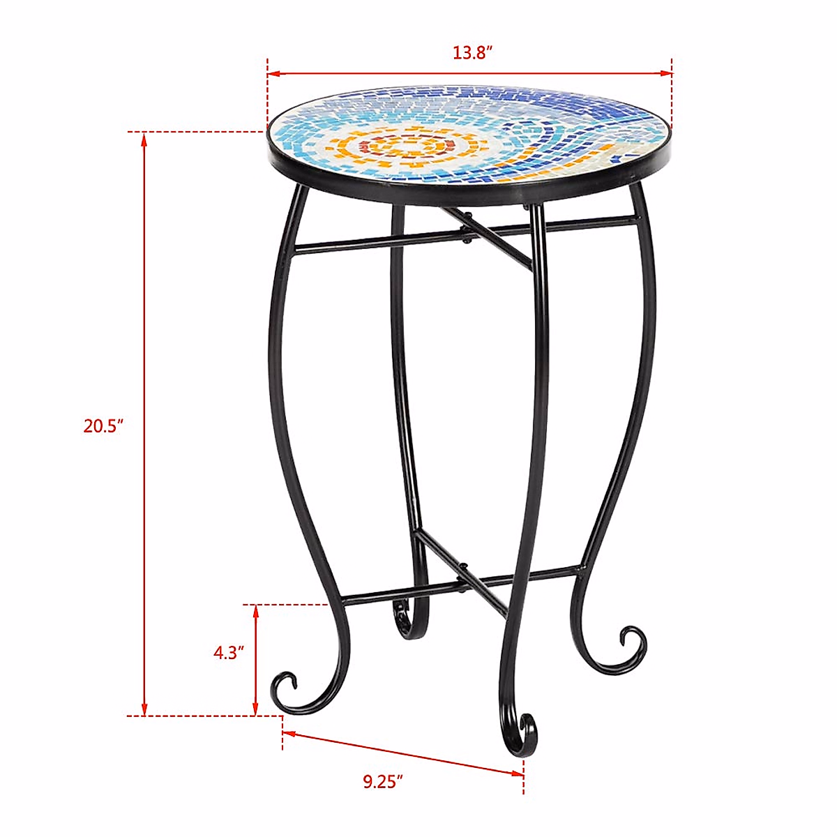 GBNIJ gt5-ly Blue Hawaii Inlaid Stained Glass Sun Mosaic Round Terrace Tavern Table, Suitable for Garden Plant Side Table​​, Any Beach Theme Decoration